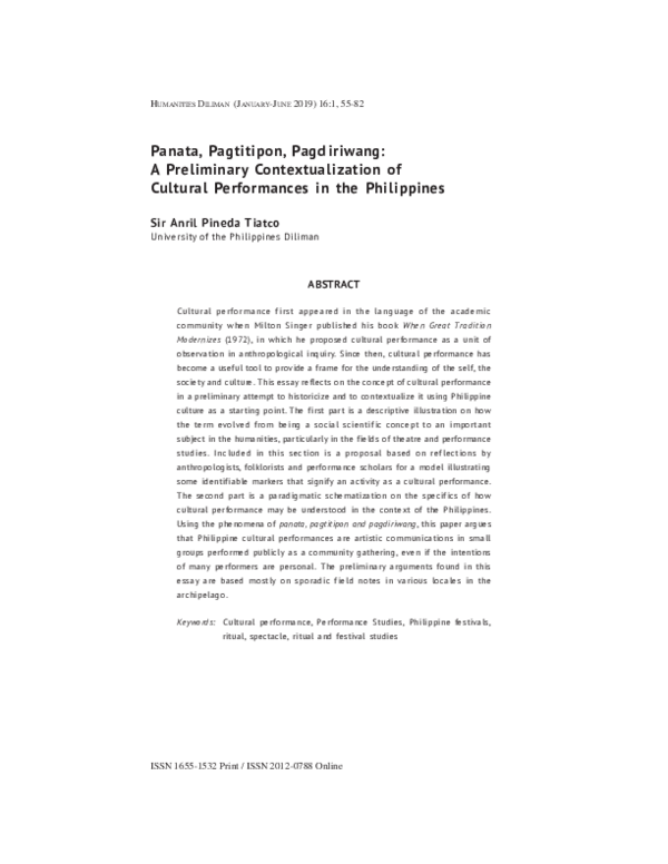 (PDF) Panata, Pagtitipon, Pagdiriwang: A Preliminary Contextualization ...