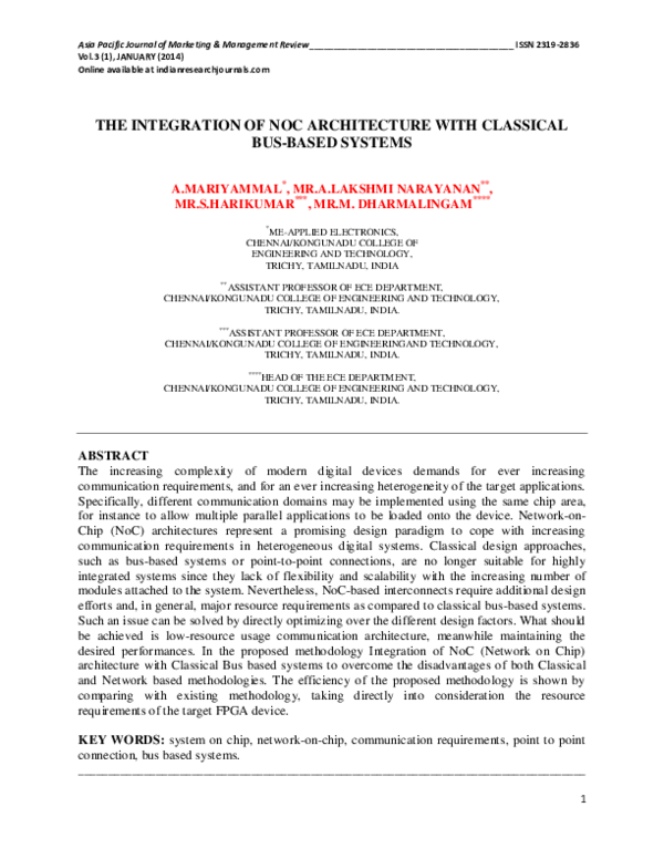 Pdf The Integration Of Noc Architecture With Classical Bus Based Systems