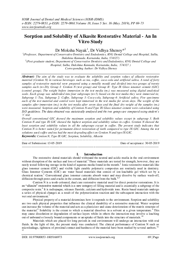 (PDF) Sorption and Solubility of Alkasite Restorative Material -An In ...