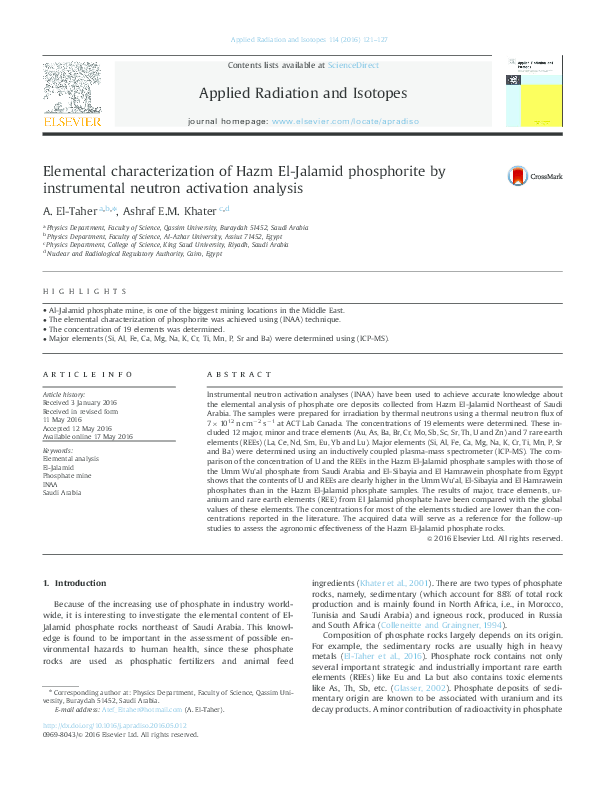 (PDF) Elemental characterization of Hazm El-Jalamid phosphorite by ...