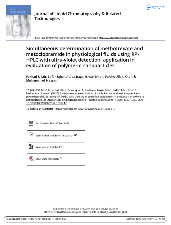 Pdf Simultaneous Determination Of Methotrexate And Metoclopramide In Physiological Fluids