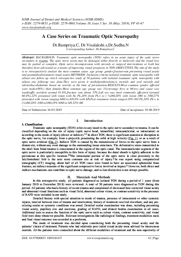 (PDF) A Case Series on Traumatic Optic Neuropathy