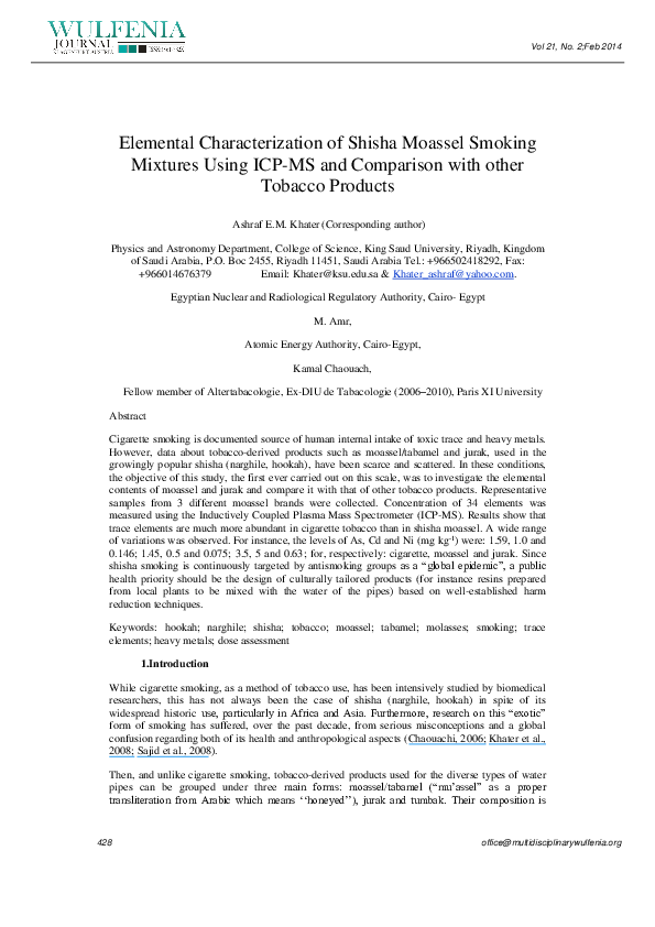 (PDF) Elemental Characterization of Shisha Moassel Smoking Mixtures ...