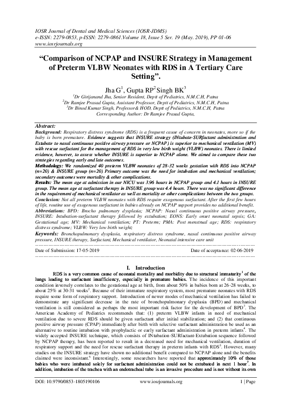 (PDF) "Comparison of NCPAP and INSURE Strategy in Management of Preterm ...