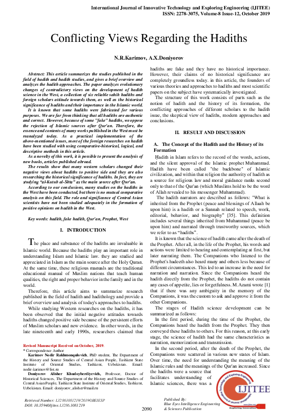 (PDF) Conflicting Views Regarding the Hadiths