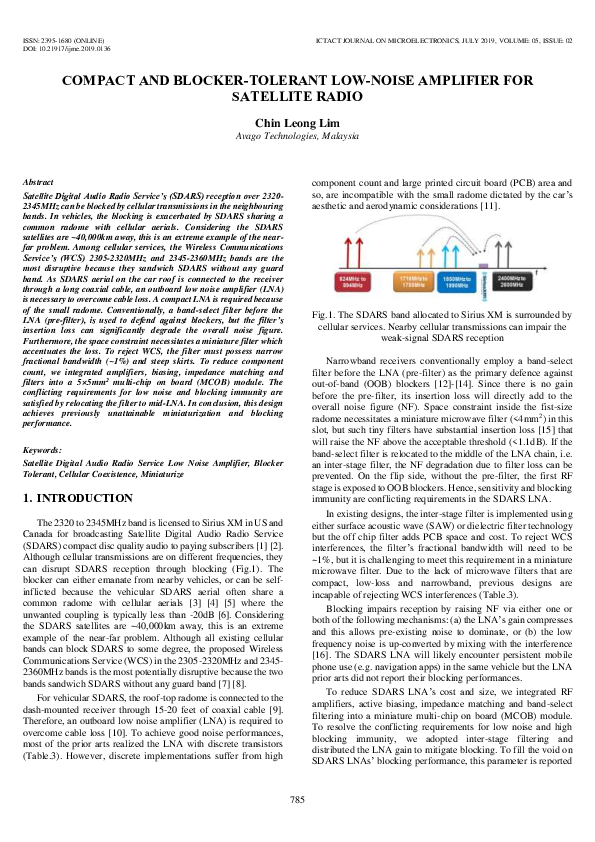 (PDF) Compact & blocker-tolerant low-noise amplifier for satellite radio