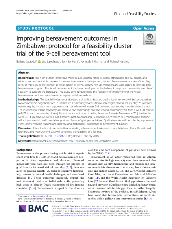 (PDF) Improving bereavement outcomes in Zimbabwe: protocol for a ...