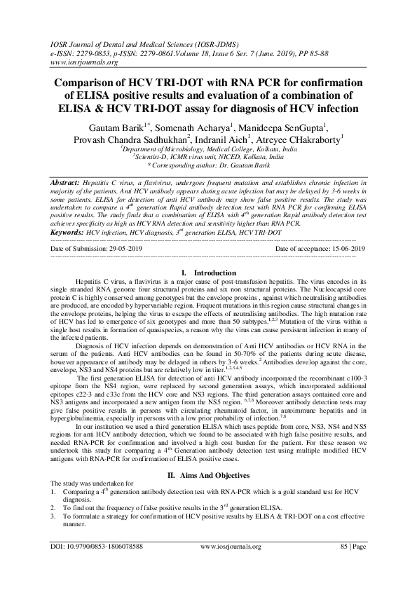 (PDF) Comparison of HCV TRI-DOT with RNA PCR for confirmation of ELISA ...