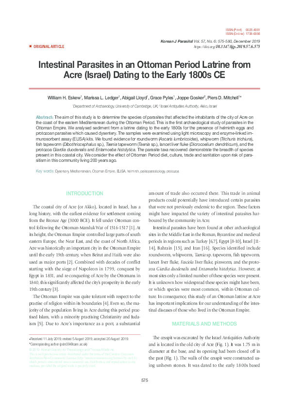 (PDF) Intestinal Parasites in an Ottoman Period Latrine from Acre ...