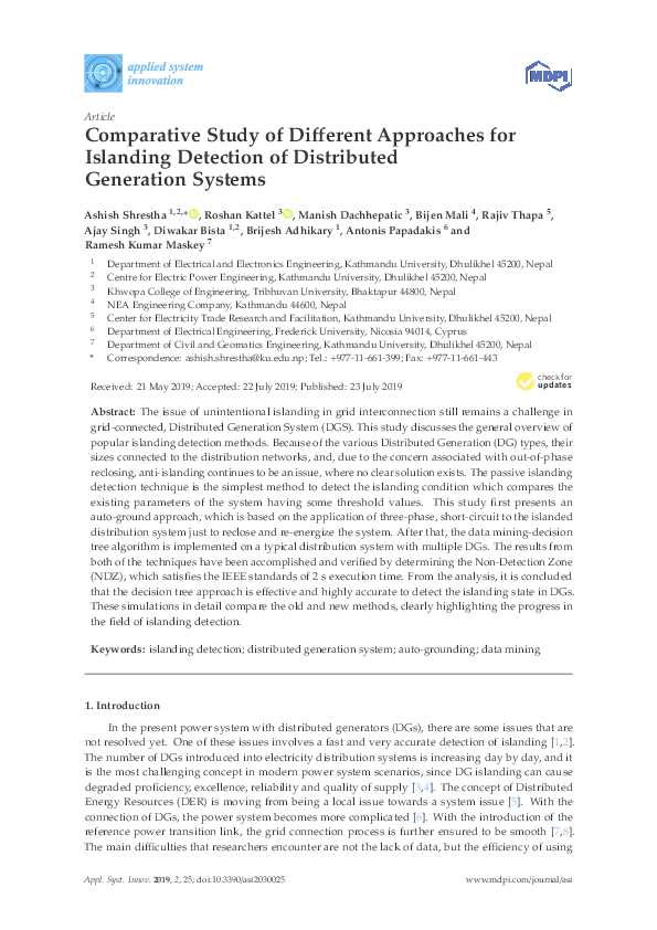 Pdf Island Detection Techniques For Distributed Generation Systems