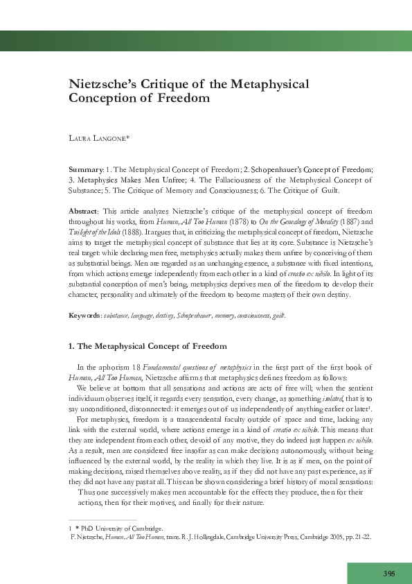 (PDF) Nietzsche’s Critique of the Metaphysical Conception of Freedom