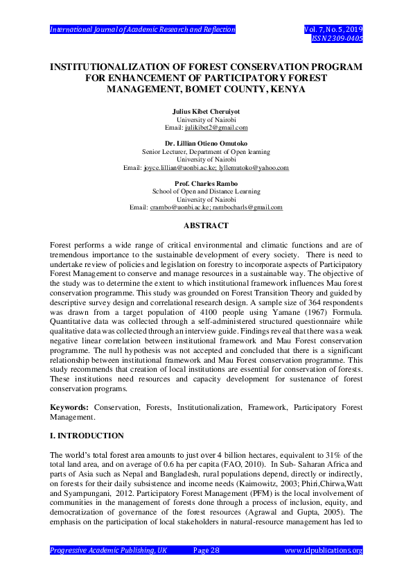 (PDF) Institutionalization of Forset Conservation Program for ...