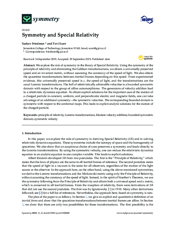 (PDF) Symmetry and Special Relativity