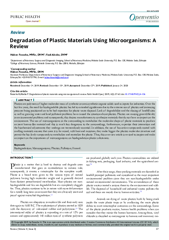 (PDF) Open Journal Article information Degradation of Plastic Materials ...