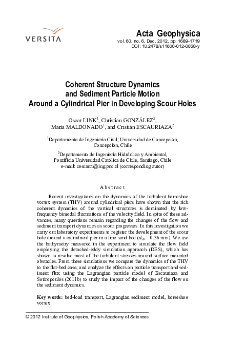 (PDF) Coherent structure dynamics and sediment particle motion around a ...