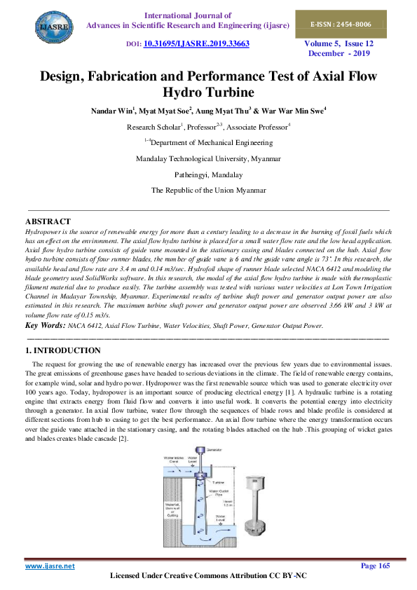 (PDF) Design, Fabrication and Performance Test of Axial Flow Hydro Turbine