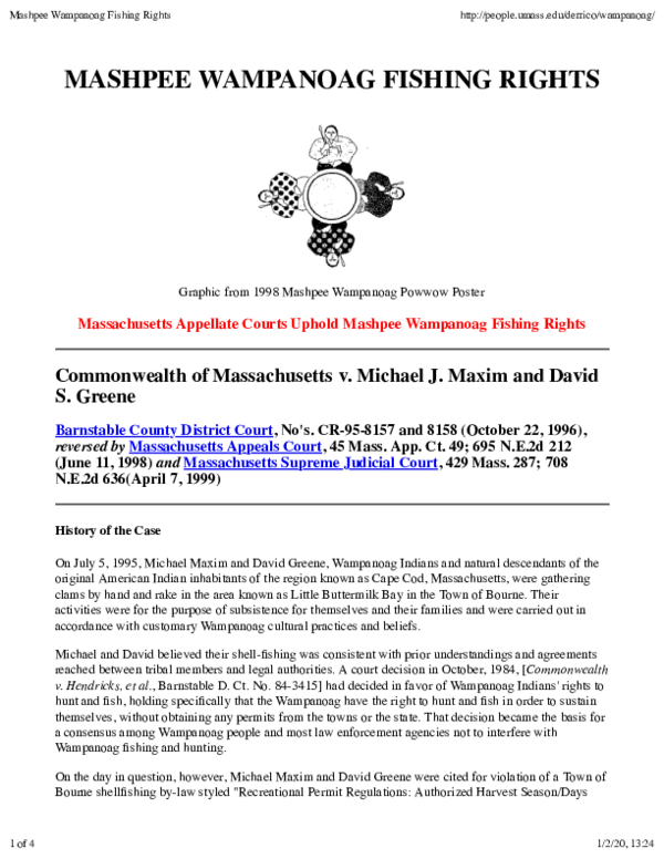 (PDF) MASHPEE WAMPANOAG FISHING RIGHTS