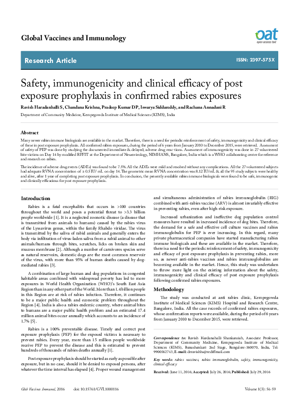 (PDF) Safety, immunogenicity and clinical efficacy of post exposure ...