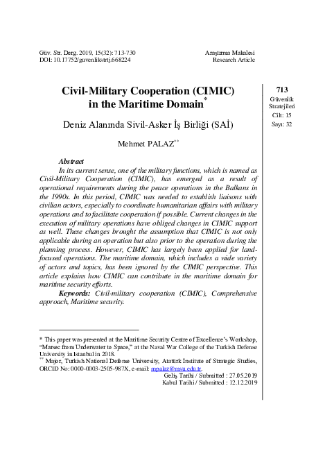 (PDF) Civil-Military Cooperation (CIMIC) in the Maritime Domain
