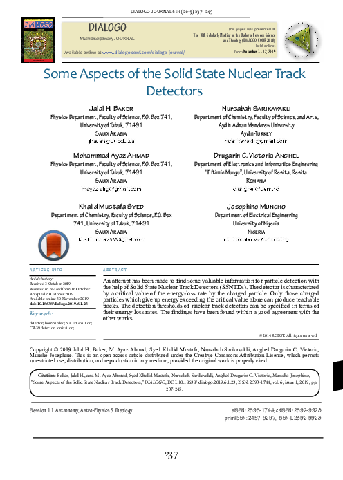 (PDF) Some Aspects of the Solid State Nuclear Track Detectors