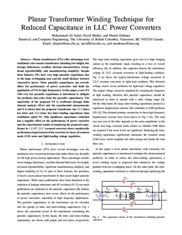 (PDF) Planar Transformer Winding Technique for Reduced Capacitance in ...