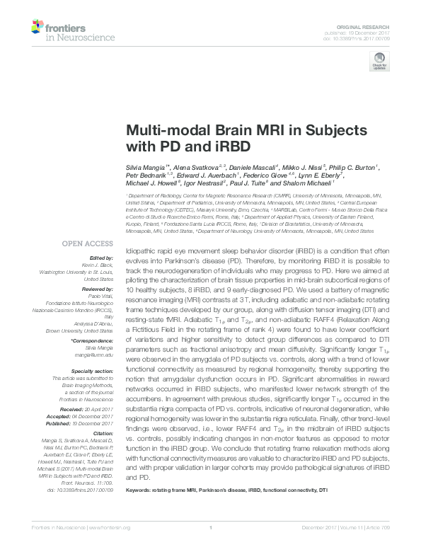 (PDF) Multi-modal Brain MRI in Subjects with PD and iRBD