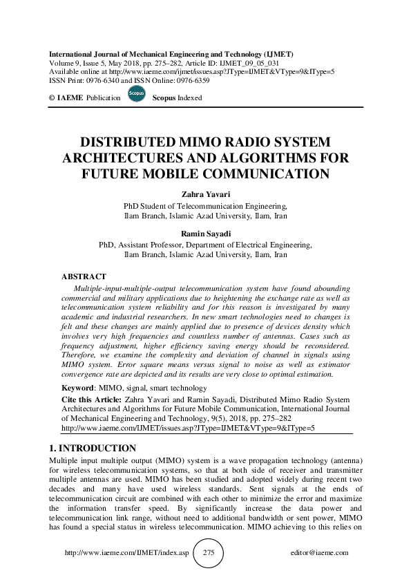 Pdf Distributed Mimo Radio System Architectures And Algorithms For Future Mobile Communication