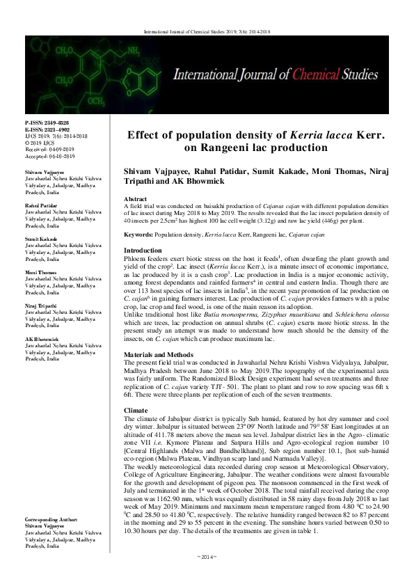 (PDF) Effect of population density of Kerria lacca Kerr. on Rangeeni ...