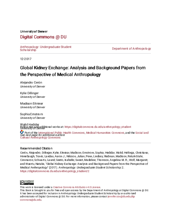 (PDF) Global Kidney Exchange: Analysis and Background Papers from ...