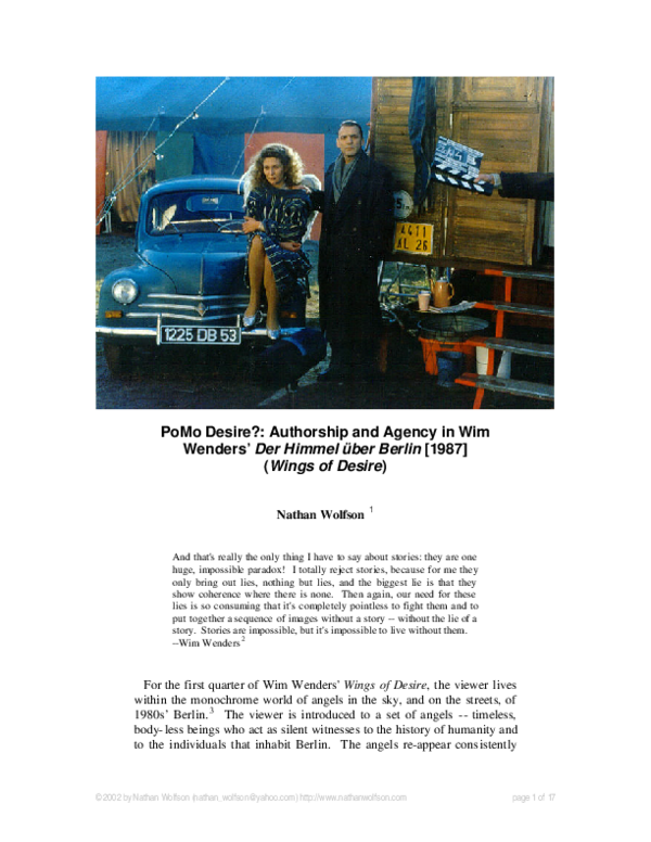 (PDF) PoMo Desire?: Authorship and Agency in Wim Wenders' Der Himmel ...