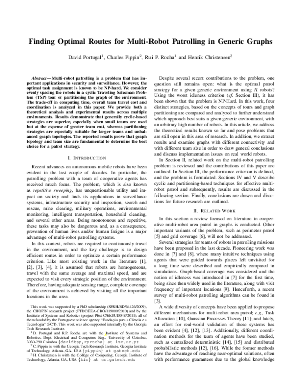 Pdf Finding Optimal Routes For Multi Robot Patrolling In Generic Graphs