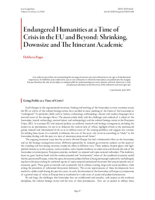 (PDF) Pappa, E. 2016. Endangered Humanities at a Time of Crisis in the ...