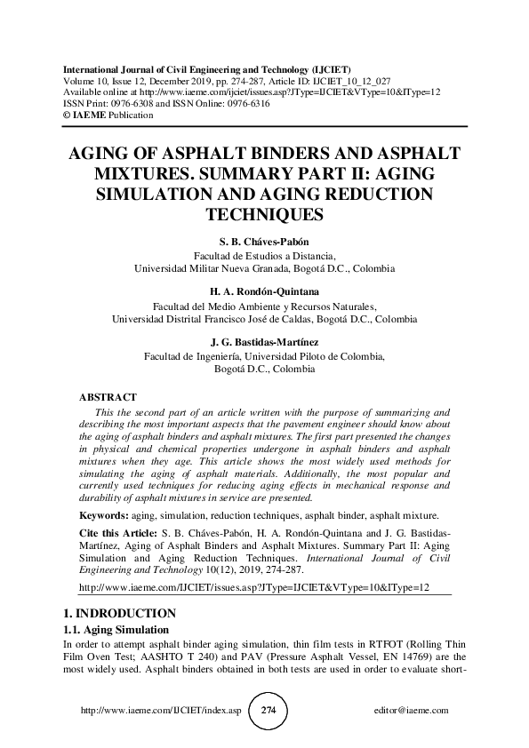 (PDF) AGING OF ASPHALT BINDERS AND ASPHALT MIXTURES. SUMMARY PART II: AGING SIMULATION AND AGING ...