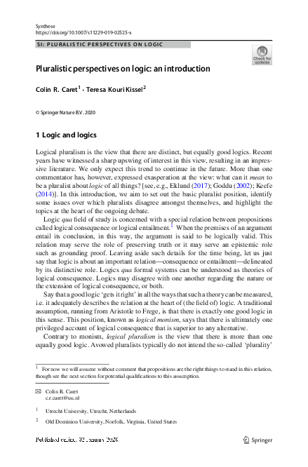 (PDF) Pluralistic Perspectives on Logic: An Introduction