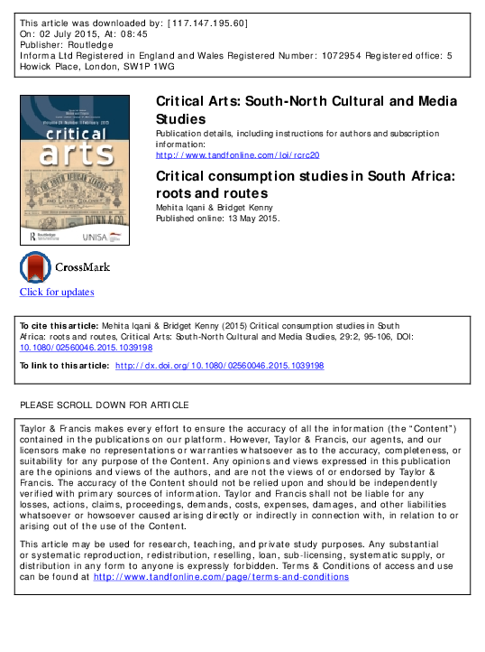 (PDF) Critical consumption studies in South Africa: roots and routes