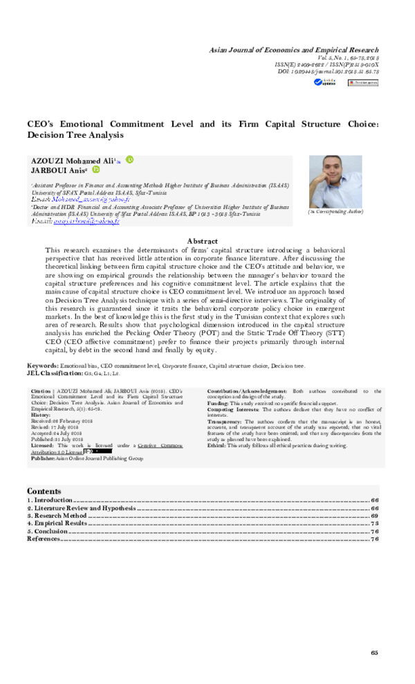 (PDF) CEO's Emotional Commitment Level and its Firm Capital Structure Choice: Decision Tree Analysis