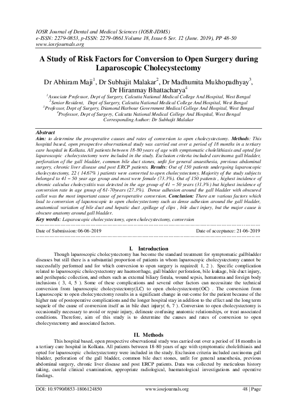 (PDF) Intra-operative factors responsible for conversion of laparoscopic cholecystectomy to open ...