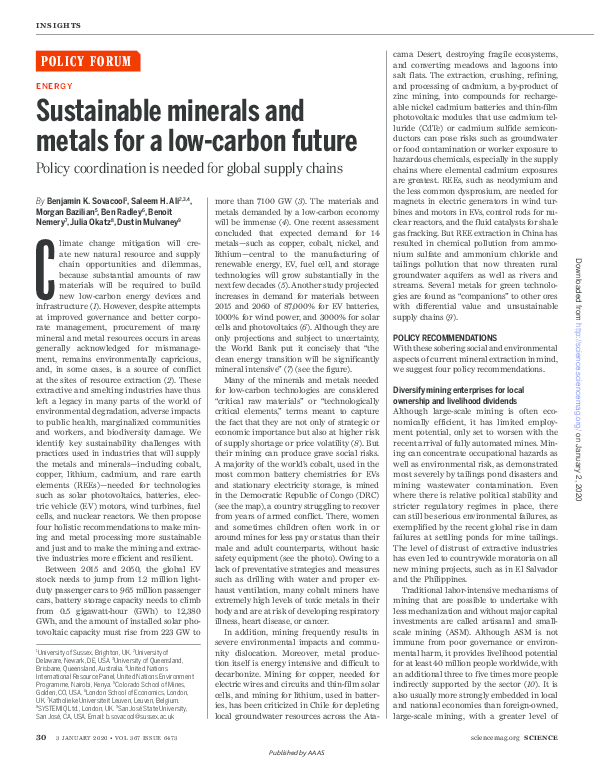 (PDF) Sustainable minerals and metals for a low-carbon future