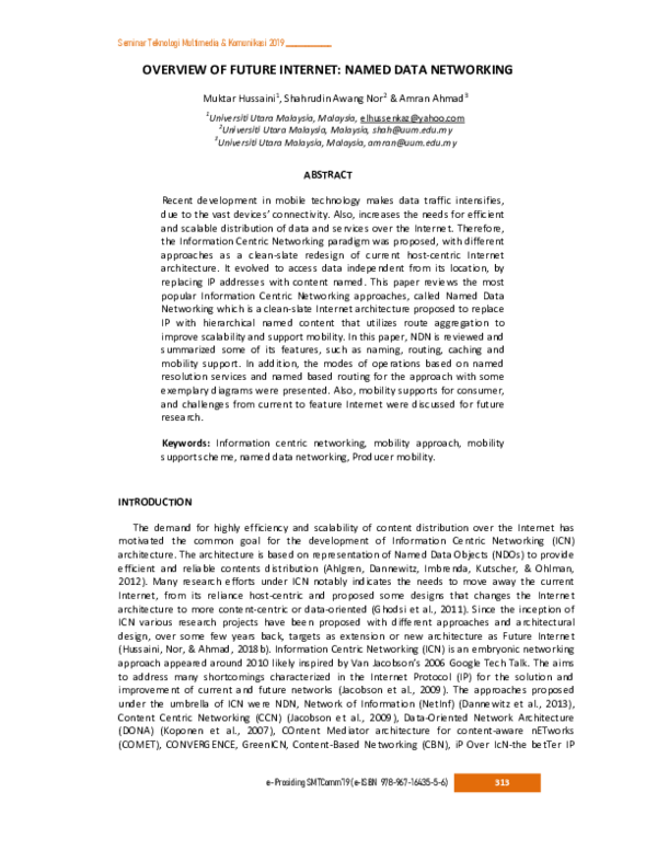 (PDF) OVERVIEW OF FUTURE INTERNET: NAMED DATA NETWORKING