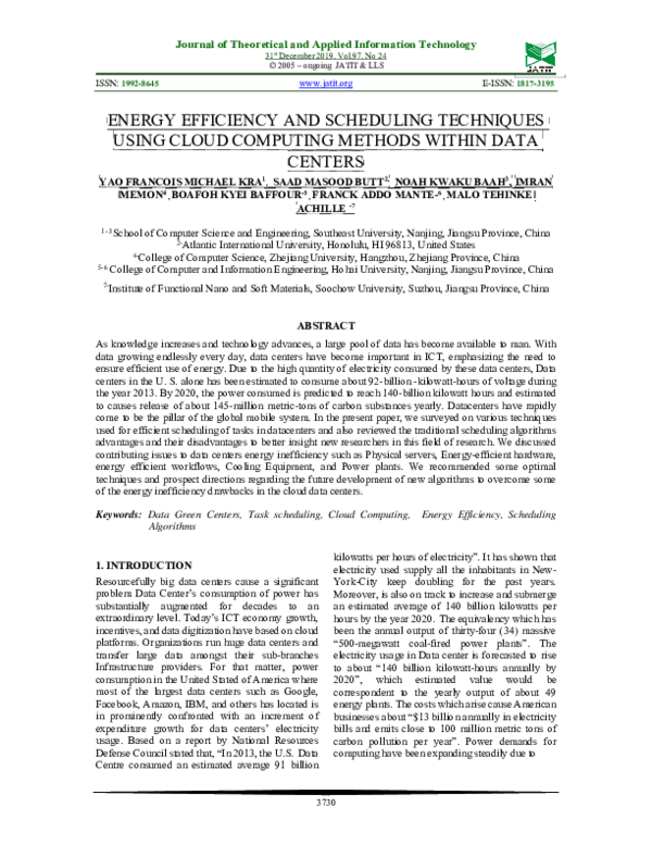 Pdf Energy Efficiency And Scheduling Techniques Using Cloud Computing