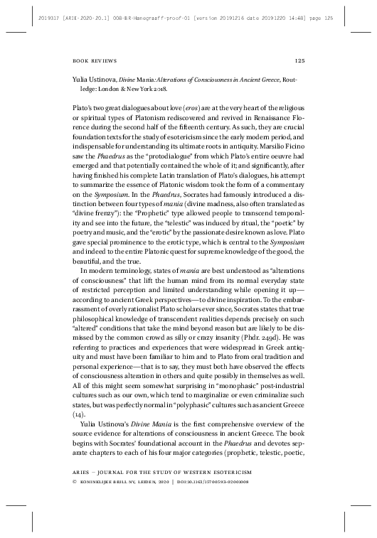 (PDF) Review of Yulia Ustinova, Divine Mania (2020)