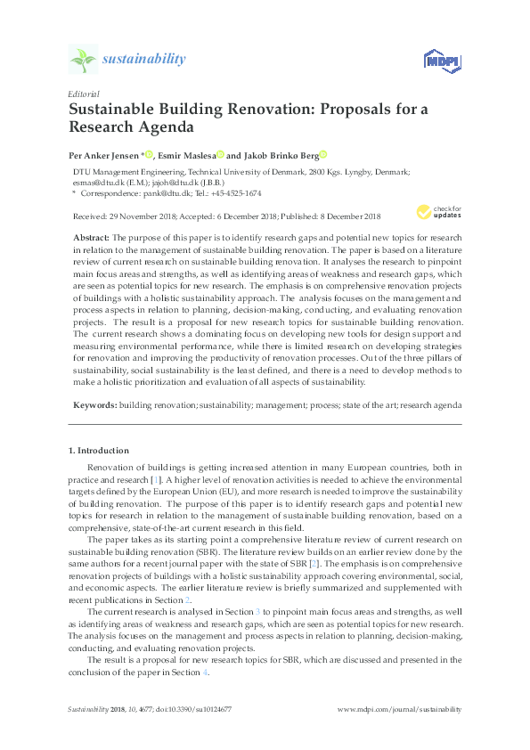 (PDF) sustainability Sustainable Building Renovation: Proposals for a Research Agenda
