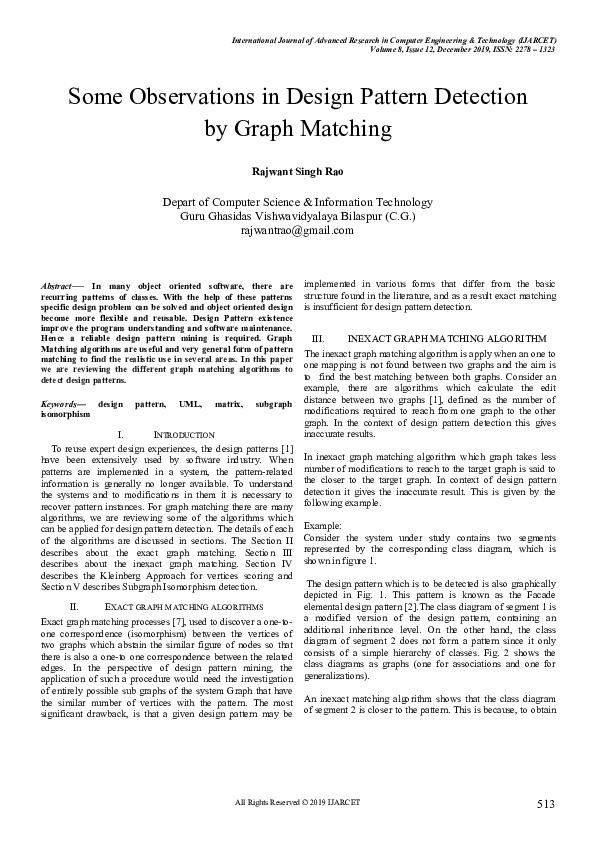 Pdf Some Observations In Design Pattern Detection By Graph Matching