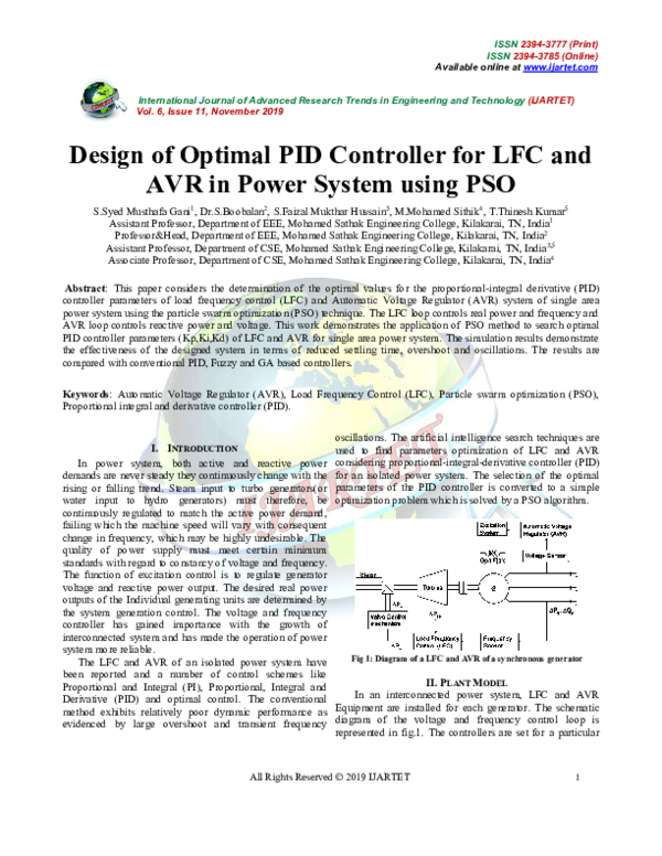 (PDF) Design of Optimal PID Controller for LFC and (PDF) Design of Optimal PID Controller for LFC and