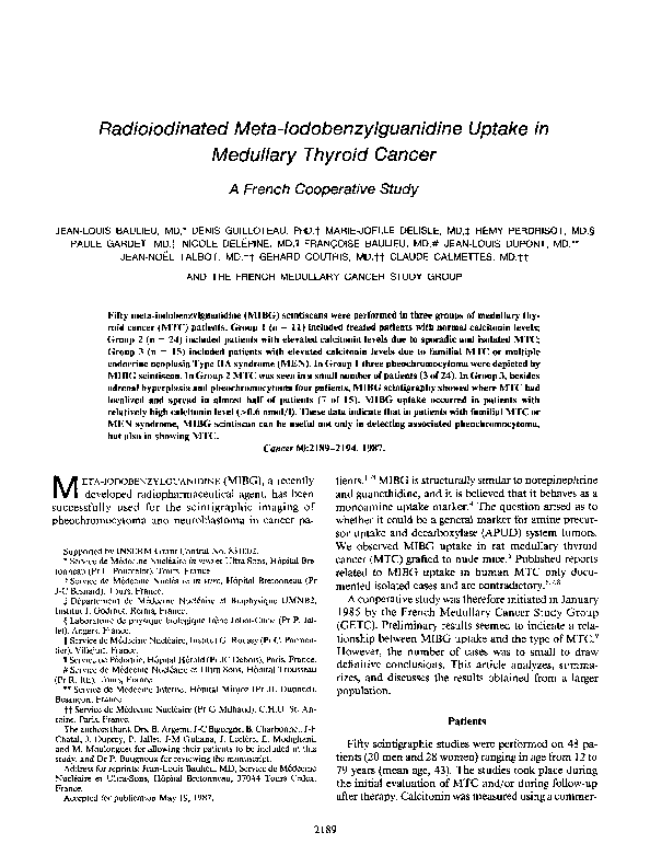 (PDF) Radioiodinated meta-iodobenzylguanidine uptake in medullary thyroid cancer: A French ...