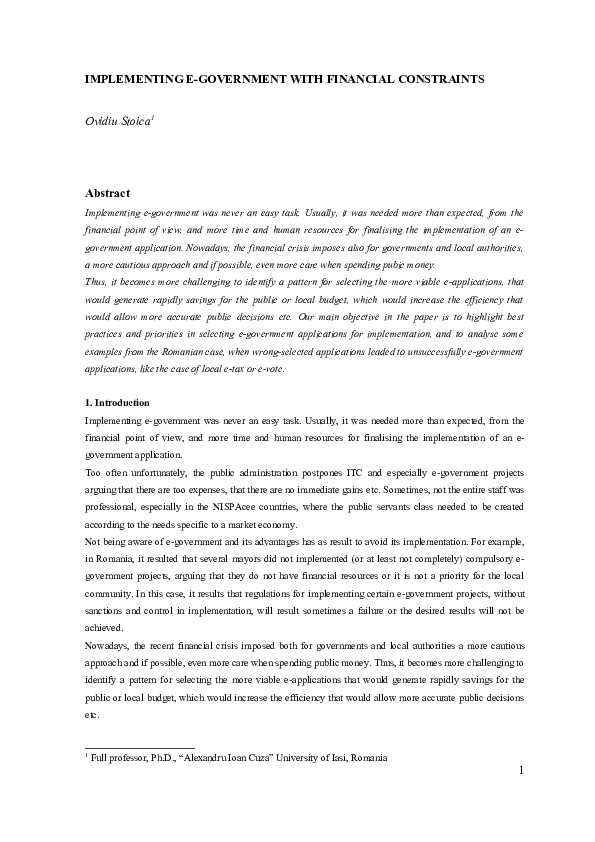 (DOC) Implementing e-government with financial constraints
