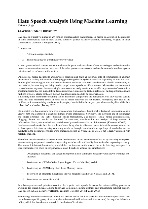 (DOC) Hate Speech Analysis Using Machine Learning