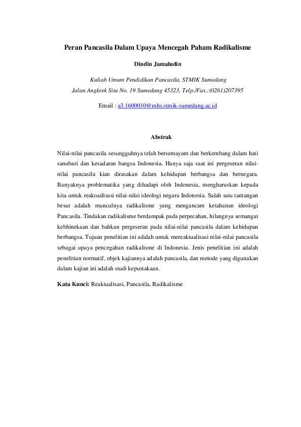 (PDF) Peran Pancasila Dalam Upaya Mencegah Paham Radikalisme