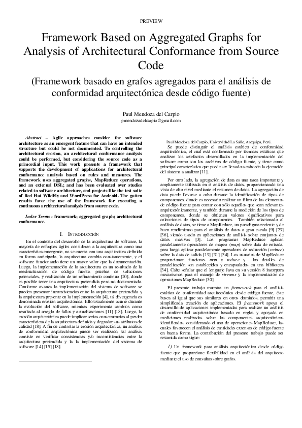 (PDF) Framework Based on Aggregated Graphs for Analysis of Architectural Conformance from Source ...
