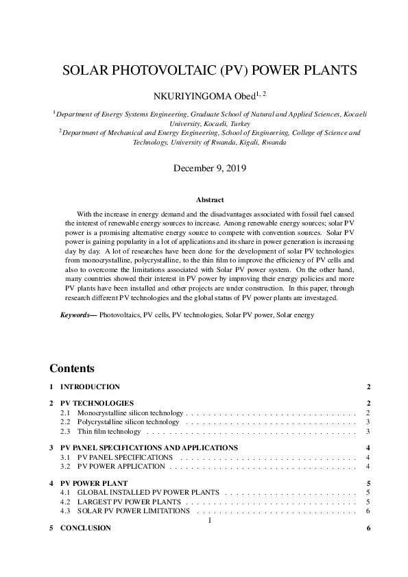 (PDF) SOLAR PHOTOVOLTAIC (PV) POWER PLANTS